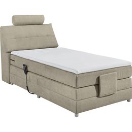 Boxspringbett, B:120cm L:234cm, beige, ED EXCITING DESIGN, 100% Polyester, Komplettbetten, "Palermo", inkl. Motor, Topper, Kopfst&uuml;tze und Stauraum im