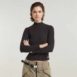 G-Star Raw G-STAR Damen T-Shirt "Asymmetric Zip Cropped Slim Mock", schwarz, Gr. XS, Single Jersey, Obermaterial: 100% Baumwolle, Shirts