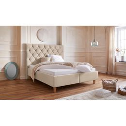 Polsterbett Home Affaire, B:183cm L:210cm, beige, Struktur (100% Polyester);Samtstoff (100% Polyester), Betten, "Sunley 140", Kreuzsteppung,