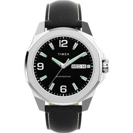 Timex Herren Quarzuhr "ESSEX", schwarz, Armbanduhren, Armbanduhr, Herrenuhr,Lederarmband,Datum, Leuchtzeiger