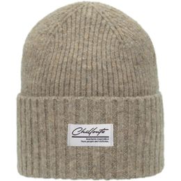 Chillouts Damen Beanie "Agneta Hat", beige, Feinstrick, Materialmix, M&uuml;tzen, Mit Wollanteil, extra breiter Umschlag