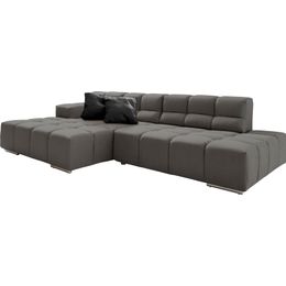 Ecksofa DESIGNWERK, B:286cm T:169cm, grau, 100% Polyester, Wohnzimmer, Sofas, "Temple, Designsofa trifft hohen Sitzkomfort, L-Form", mit