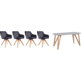 Essgruppe Salesfever, weiß, MDF, Massivholz, Polyester, Sitzmöbel-Sets, "Elegante Sitzgruppe", 5-teiliges Set: Samtverlour-Stühle und 160cm Tisch