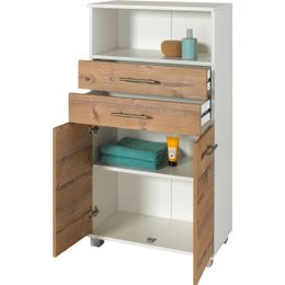 Midischrank Welltime, B:60cm H:110,5cm T:32,5cm, wei&szlig;, FSC-zertifizierter Holzwerkstoff, Badezimmer, Schr&auml;nke, "Emmi, Breite 59 cm", 2 T&uuml;ren,