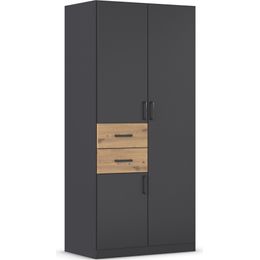 Dreht&uuml;renschrank Rauch, B:91cm H:197cm T:54cm, grau, Holzwerkstoff, Schr&auml;nke, "Kleiderschrank Schrank Garderobe MAIKA mit Dekor-Front", 2 Schubladen,