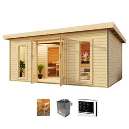 Konifera Saunahaus "Maiko 4 SET B", Bio-Ofen, externe Steuerung, 9 kW, beige, Garten, Saunen, Ofen 9 KW externe Strg easy