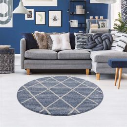 Teppich Carpet City, H:7mm &Oslash;:200cm, blau, Polypropylen, Wohnzimmer, Teppiche, "Art 2646", Kurzflor, Rauten-Optik, ideal f&uuml;r Flur & Diele