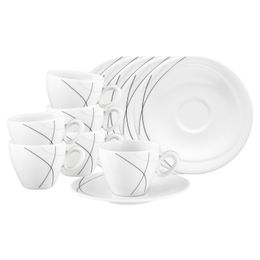 Seltmann Weiden Espressotasse "Espressotassen mit Untertassen Trio Highline 110 ml 6er Set wei&szlig;-grau", 12 tlg., grau, Trinkgef&auml;&szlig;e