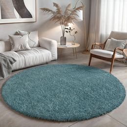 Hochflor-Teppich OTTO HOME, B:120cm H:37mm L:120cm Ø:120cm, blau, Polypropylen (PP), Teppiche, "Banji", Uni Farben, weich und flauschig, auch als