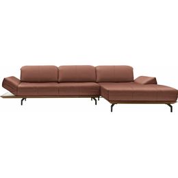 Ecksofa, B:293cm H:117cm T:212cm, braun, CREATION BY ROLF BENZ, Flachgewebe DONNA (76% Polyester 24% Polyacryl);Leder OSKAR - echtes Leder,