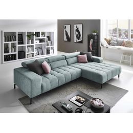 Ecksofa DIE PLANBAR, B:321cm H:74cm T:190cm, grau, 100% Polyester, Wohnzimmer, Sofas, "MP-IN18022 L-Form", mit Kopfteilverstellung & Zierkissen,