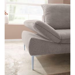 Ecksofa W.Schillig, B:294cm H:87cm T:185cm, grau, Chenille-Flachgewebe R66 (85% Polyester, 15% Nylon);Longlife Xtra-Leder Z59: Glattleder mit