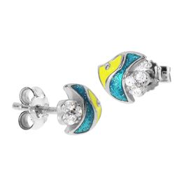OSTSEE-SCHMUCK Damen Paar Ohrstecker "- kleiner Fisch - Silber 925/000 - Zirkonia", Silber 925 (Sterlingsilber), blau, Silber 925 (Sterlingsilber),