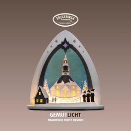 Weigla Lichterbogen "LED Seiffener Kirche,Lichterspitze aus Holz&Acrylglas, Made in Germany", B/H/T: 53cm x 9cm, grau, Schwibb&ouml;gen, Erzgebirge