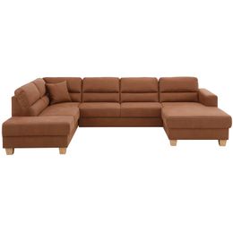 Wohnlandschaft Home Affaire, B:313cm H:85cm, braun, Sofas, "Navan, komfortabel mit viel Platz, U-Form", wahlweise mit Bettfunktion und Kopfstütze
