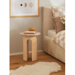 Beistelltisch, B:45cm H:55cm T:45cm, beige, HOMSY BY ANA JOHNSON, Wohnzimmer, Tische, "Laysy", Holzdesign aus Esche, U-Form, Keramik Tischplatte,
