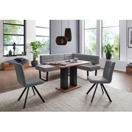 Eckbank, B:155cm H:85cm T:195cm, grau, MASSIVLINE & MORE, Holzwerkstoff, Metall, Polyester, Esszimmer, Sitzb&auml;nke, "Martina", modernes Design, Gestell
