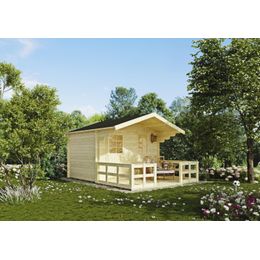 Gartenhaus Konifera, beige, Holzwerkstoff, Gartenh&auml;user, "Kallenberg 1", mit Terrasse und Vordach