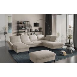 Sit & More Wohnlandschaft SIT & MORE, B:363cm H:88cm T:242cm, beige, 90% Polyester, 10% Polyamid, Sofas, "Leandro U-Form", Wahlweise mit Bett-, Kopfteil - und