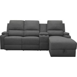 Ecksofa Home Affaire, B:240cm H:105cm T:155cm, grau, Sofas, "NAPORI Multimediasofa, 3er Kinosessel XXL, L-Form, 3 Bezugsstoffe", Kinosofa mit