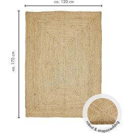 Teppich LUXOR living, B:120cm H:7mm L:170cm, beige, Baumwolle, Jute, Wohnzimmer, Teppiche, "Ibo, Juteteppich", Wendeteppich, handgeflochten,