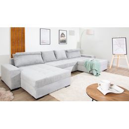 Wohnlandschaft Collection AB, B:352cm H:41cm T:161cm, silber, 100%Polyester, Sofas, "Josy XXXL-Relax U-Form, B: 352 cm", mit Bettfunktion, Bettkasten