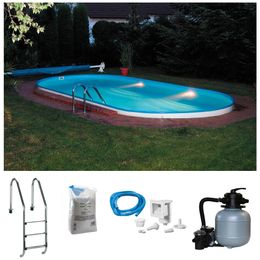 Ovalpool Konifera, B:250cm H:120cm L:450cm, wei&szlig;, Schwimmbecken, "LANZAROTE 1", f&uuml;r den Volleinbau inkl. umfangreichem Zubeh&ouml;r, verschiedene Gr&ouml;&szlig;en