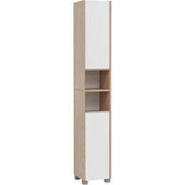 Hochschrank Welltime, B:30,3cm H:186,5cm T:33,1cm, braun, FSC-zertifizierter Holzwerkstoff, Badezimmer, Schränke, "Juba Beite 30,3 cm", Eiche Hell