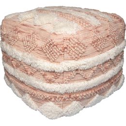 Pouf Kayoom, B:50cm H:45cm T:50cm, rosa, Baumwolle, Vlies, Poufs, "Bohist 225 50cm x 50cm, Strukturen mit Fransen und Quasten", handgefertigt,