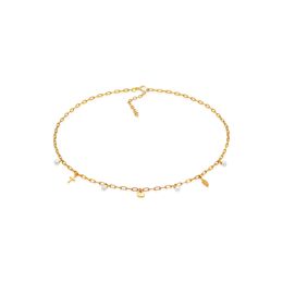 Elli Damen Perlenkette "Kreuz Feder Herz Perle Anh&auml;nger 925 Silber", 38, ohne Stein, Silber 925 (Sterlingsilber), L: 38gold, Silber 925