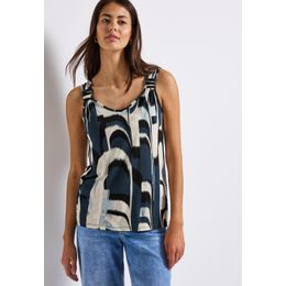 Street One Damen 2-in-1-Tanktop, blau, Gr. 34, bedruckt, Stoff, 100% Viskose, Tops, mit allover Print