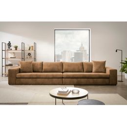 4-Sitzer Home Affaire, B:400cm H:72cm T:113cm, braun, Sofas, "SLEETLAND XXL in Samtvelours oder Vintage-Leder-Optik", besonders groß und bequem