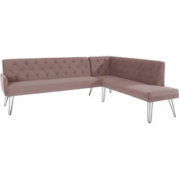 Eckbank, B:197cm H:90cm T:255cm, pink, exxpo - SOFA FASHION, 100% Polyester, Esszimmer, Sitzb&auml;nke, "Doppio, Chesterfield Optik, komfortabel und