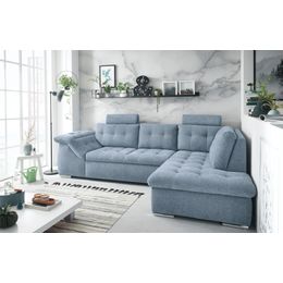 Ecksofa, B:283cm H:101cm T:193cm, blau, ED EXCITING DESIGN, 100% Polyester, Wohnzimmer, Sofas, "Oman L-Form", mit Bettfunktion, Bettkasten,