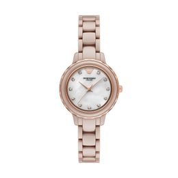 Emporio Armani Damen Quarzuhr, beige, Armbanduhren, Armbanduhr, Damenuhr, Keramik, analog, Glassteine