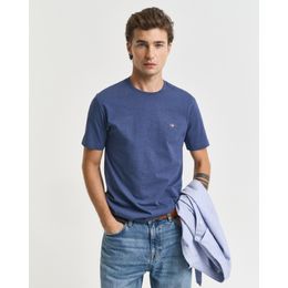 Gant Herren T-Shirt "REG SHIELD SS T-SHIRT", blau, Gr. S, meliert, Jersey, Obermaterial: 100% Baumwolle, Shirts, mit Logostickerei auf der Brust