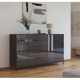 Kombikommode Rauch, B:200cm H:111cm T:42cm, grau, Holzwerkstoff, Schlafzimmer, Sideboards, "Kommode T&uuml;rkommode Sideboard Kombikommode FLIPP mit