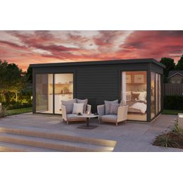 Gartenhaus Lasita Maja, grau, Holzwerkstoff, Gartenh&auml;user, "DOMEO 3 CARBONGRAU/ANTHRAZIT", 2-Raum, Fundamentmass 5088 x 3219, Carbongrau