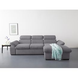 Ecksofa COTTA, B:250cm H:73cm T:165cm, grau, 90% Polyester, 10% Polyamid, Wohnzimmer, Sofas, "Lola L-Form mit Kopfteilfunktion & Hocker", wahlweise