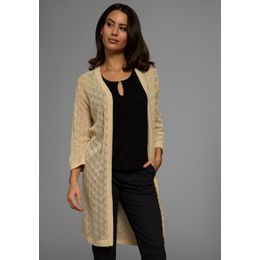 Laura Scott Damen Longstrickjacke, beige, Gr. 32, Feinstrick, Obermaterial: 50% Baumwolle, 50% Polyacryl, Strickjacken, mit sommerlichem Ajourmuster