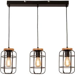 Searchlight Hängeleuchte "Vision 3Lt Bar Pendant - Matt Black Metal & Wood", 3, H: 25,5cm, 1 Stk., schwarz, Esszimmer, Leuchten