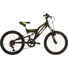 WYLD Kinderfahrrad "Kinder-Mountainbike Fully 20'' Zodiac schwarz-grün 6 Gänge RH 31 cm", 31cm, 20 Zoll (50,80cm) hinten: 20 Zoll (50,80cm), schwarz,