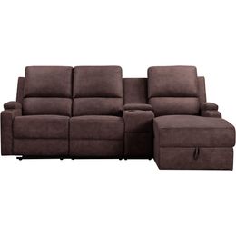 Ecksofa Home Affaire, B:240cm H:105cm T:155cm, braun, Wohnzimmer, Sofas, "NAPORI Multimediasofa, 3er Kinosessel XXL, L-Form, 3 Bezugsstoffe",