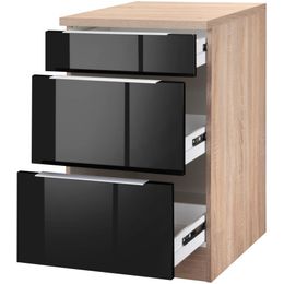 Unterschrank KOCHSTATION, B:50cm H:85cm T:60cm, schwarz, Holzwerkstoff, MDF, K&uuml;che, Schr&auml;nke, "KS-Brindisi", 50 cm breit, inklusive 2 gro&szlig;er Ausz&uuml;ge