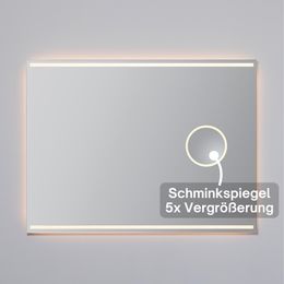 Badspiegel Loevschall, B:100cm H:75cm T:2,5cm, wei&szlig;, Spiegelglas, Spiegel, "Focus, Spiegel mit Beleuchtung, Integrierter Schminkspiegel", LED licht,