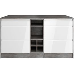 K&uuml;cheninsel KOCHSTATION, B:153cm H:85cm T:100cm, wei&szlig;, Komplettk&uuml;chen-Sets, "KS-Virginia", Breite 153 cm, MDF-Fronten, Flaschenregal