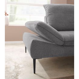 Ecksofa W.Schillig, B:294cm H:87cm T:185cm, grau, Chenille-Flachgewebe R66 (85% Polyester, 15% Nylon);Longlife Xtra-Leder Z59: Glattleder mit