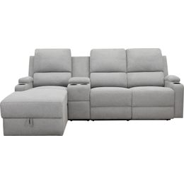 Ecksofa Home Affaire, B:240cm H:105cm T:155cm, grau, Wohnzimmer, Sofas, "NAPORI Multimediasofa, 3er Kinosessel XXL, L-Form, 3 Bezugsstoffe", Kinosofa