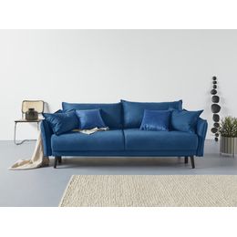 Schlafsofa Inosign, B:228cm H:95cm T:104cm, blau, 100% Polyester, Wohnzimmer, Sofas, "Asra", incl. Bettfunktion und Bettkasten, Seitentasche im