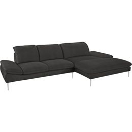 Ecksofa W.Schillig, B:340cm H:87cm T:185cm, grau, Chenille-Flachgewebe R66 (85% Polyester, 15% Nylon);Longlife Xtra-Leder Z59: Glattleder mit